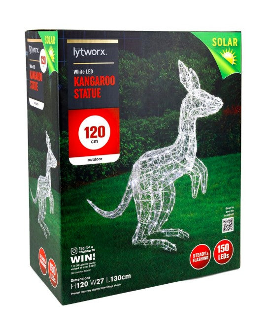 Festive Xmas Lytworx 120cm Solar White Kangaroo Statue/150 LED/2 Funct ...