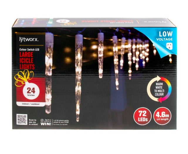 Lytworx Xmas Festive 4.6m Colour Switch 72 Bright LED Large Icicle Lig ...