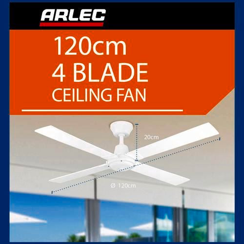 Arlec 120cm White 4 Blade Classic AC Ceiling Fan / CSF120W-1 – TheITmart
