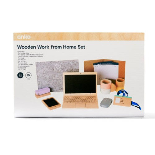 15 Pieces Wooden Work from Home Pretend Play Set/Suitable for 3+ Years ...