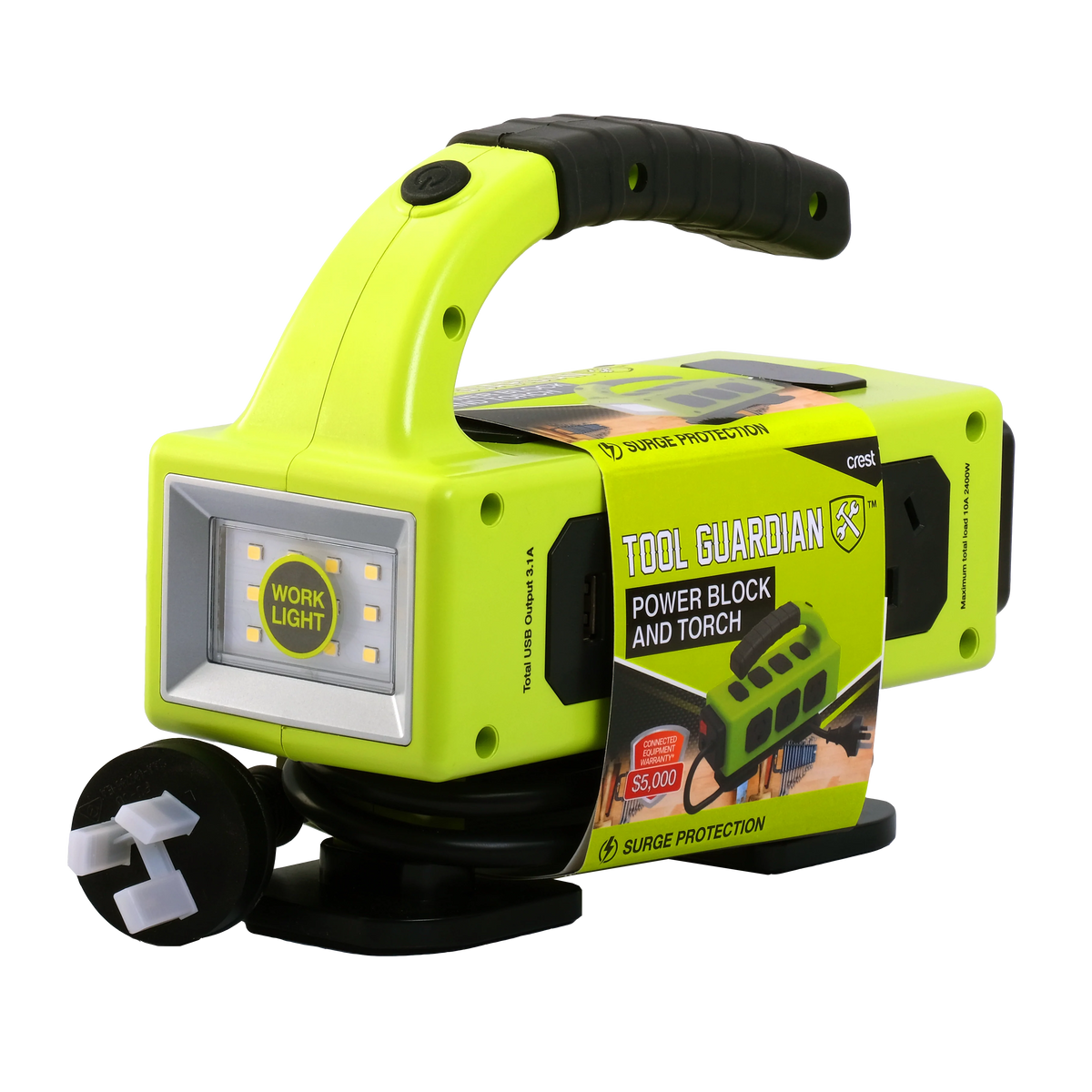 Crest Tool Guardian 5 Socket Power Board with Worklight and USB Chargi ...