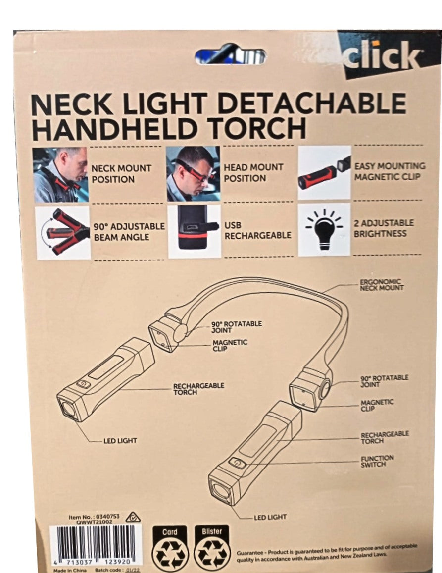 Click Rechargeable Neck Light Detachable Handheld Torch - Pack of 2 ...